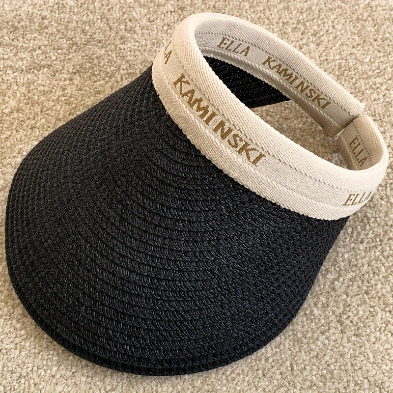 summer straw woven empty top hat mens and womens sun visor headband sun ...