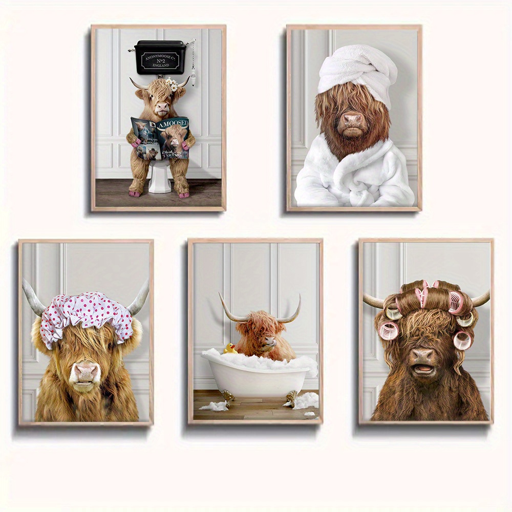 Animal Bathroom Wall Art Minimalist Fashion Cow Art Poster - Temu