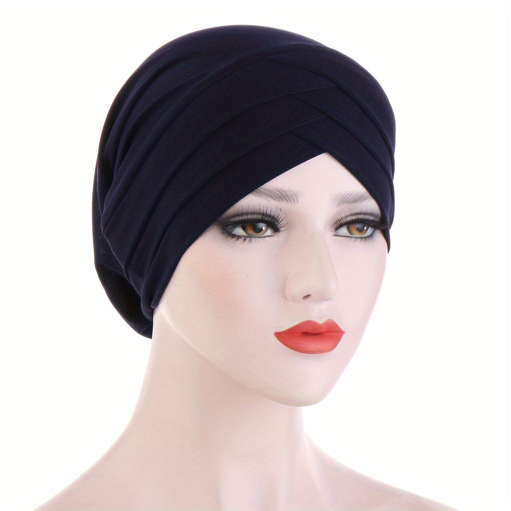 Solid Color Turban Cap Forehead Cross Head Wrap - Temu Kuwait