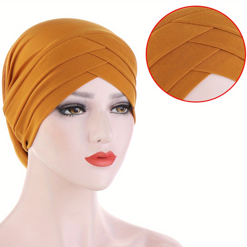 Solid Color Turban Cap Three Layer Forehead Cross Head Wrap - Temu ...