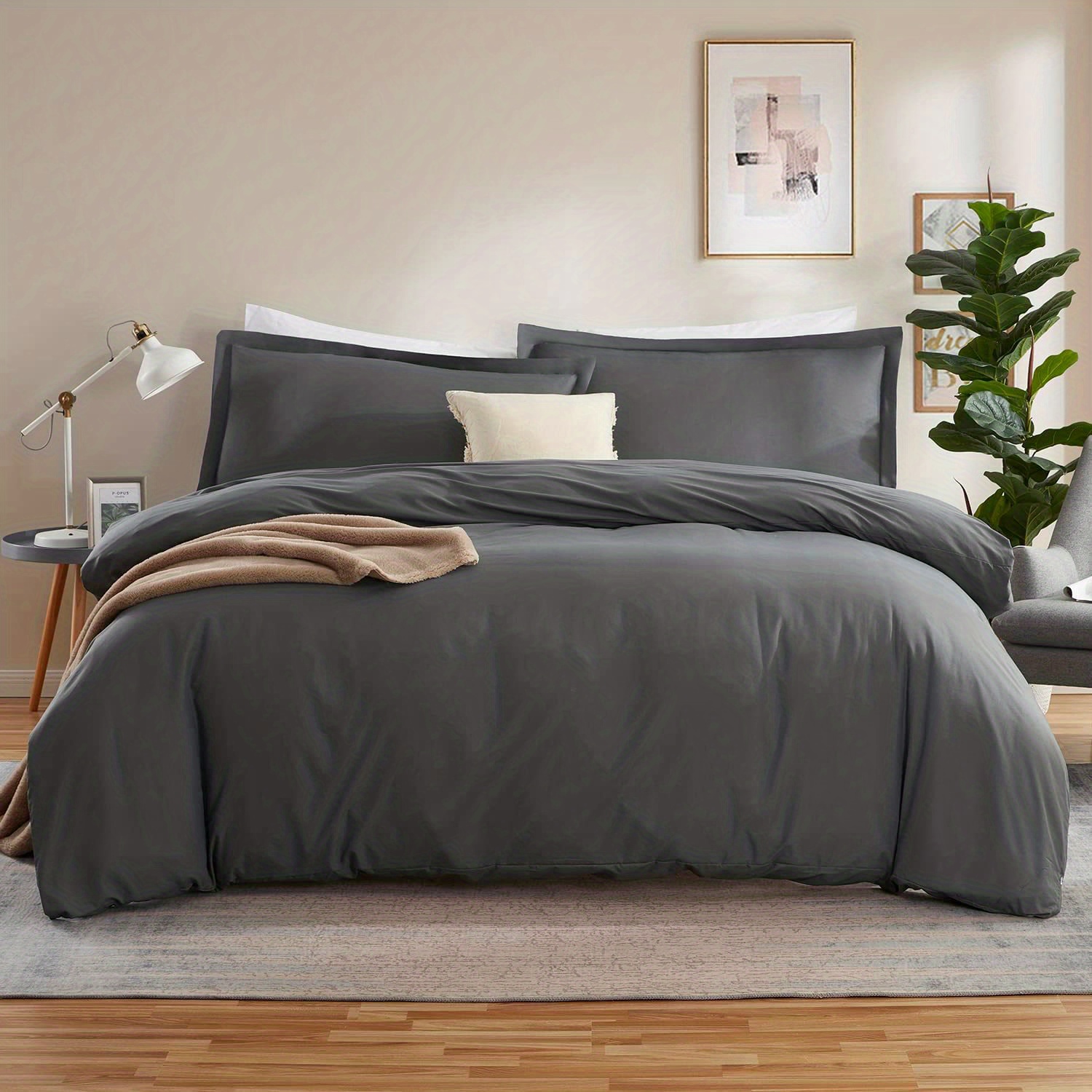Duvet Cover Set Solid Color Bedding Set Zipper Closure Soft - Temu ...