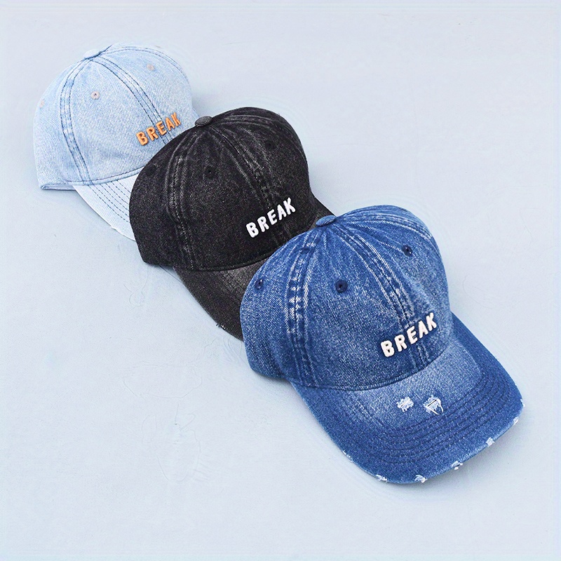 Break Embroidery Denim Baseball Washed Distressed Couple - Temu United Kingdom