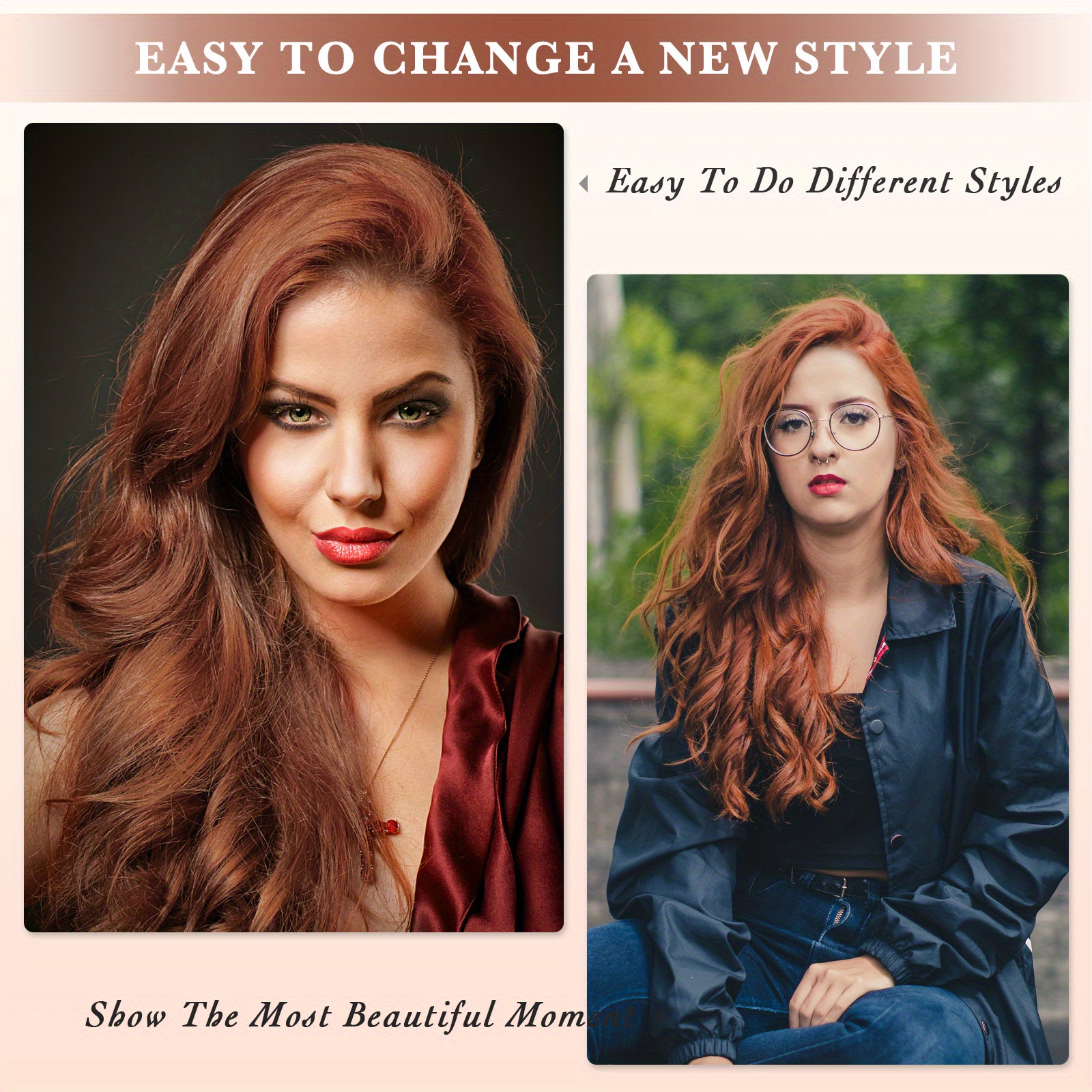 Dark Orange Red Long Body Wave Hair Wigs Synthetic Fiber - Temu United ...