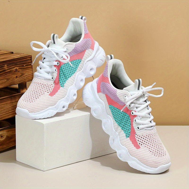 Women's Breathable Colorblock Sneakers Casual Flying Woven - Temu Australia