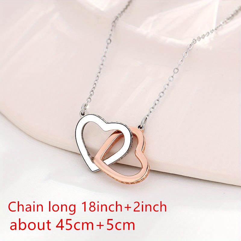 double interlocking heart pendant necklace collarbone chain - Temu ...