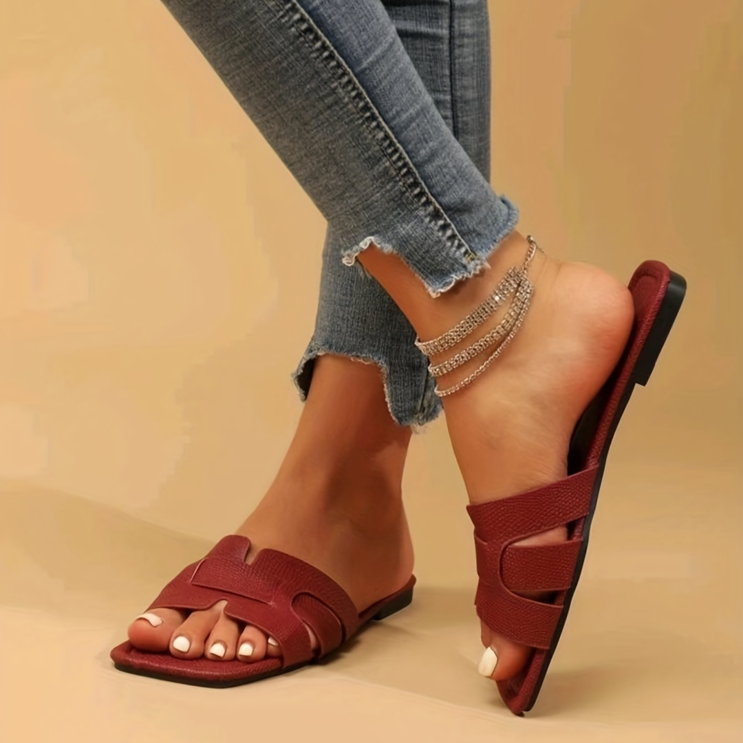 Women's Flat Slide Shoes Fashionable Square Open Toe Anti - Temu United ...