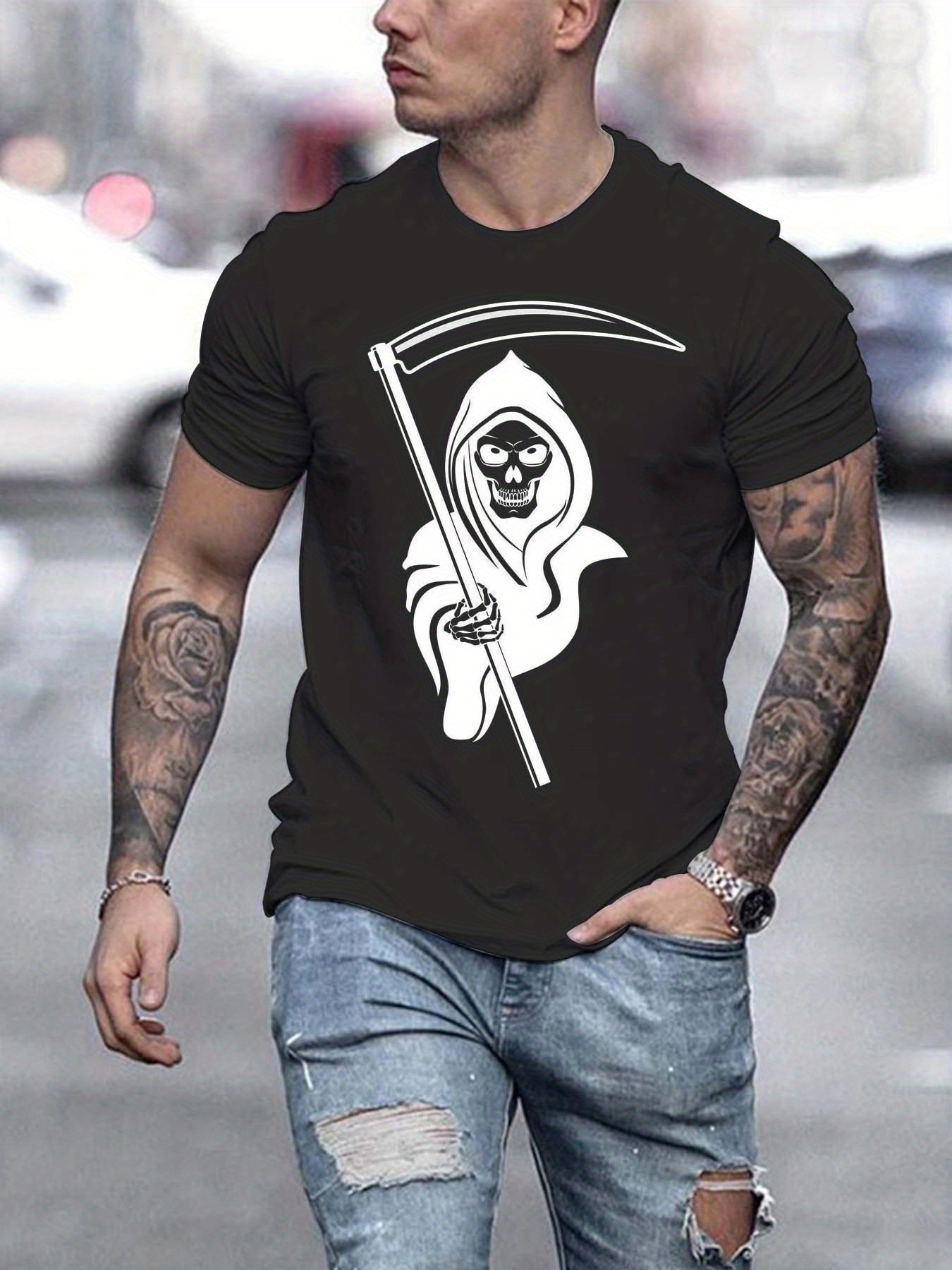 Trendy Hooded Skeleton Holding Sickle Pattern Top Casual - Temu United ...