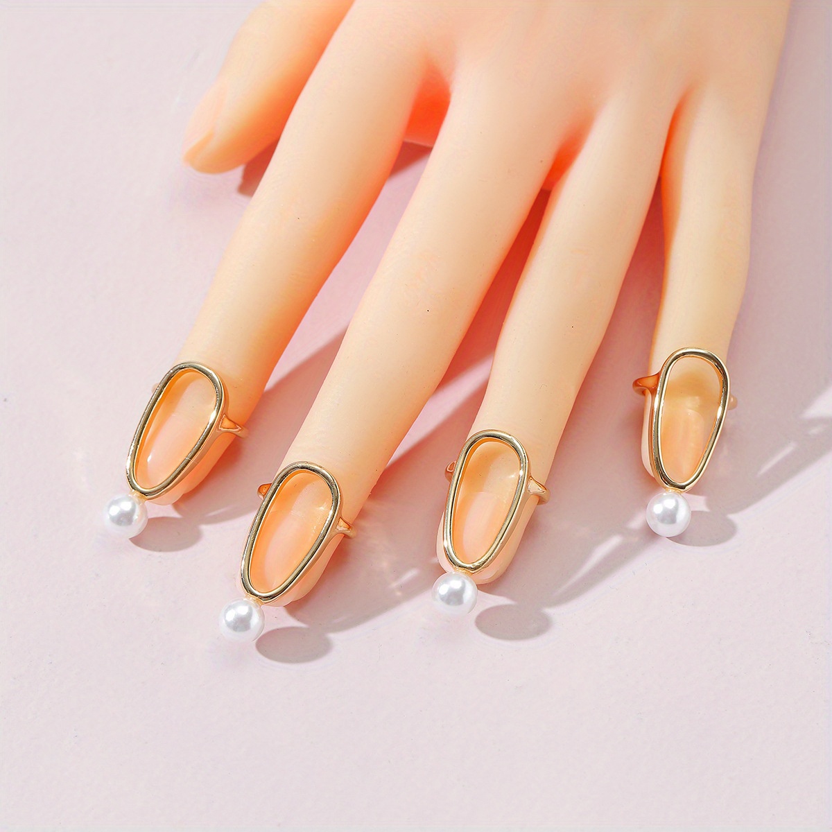 simple finger nail rings set inlaid pearls party - Temu Australia