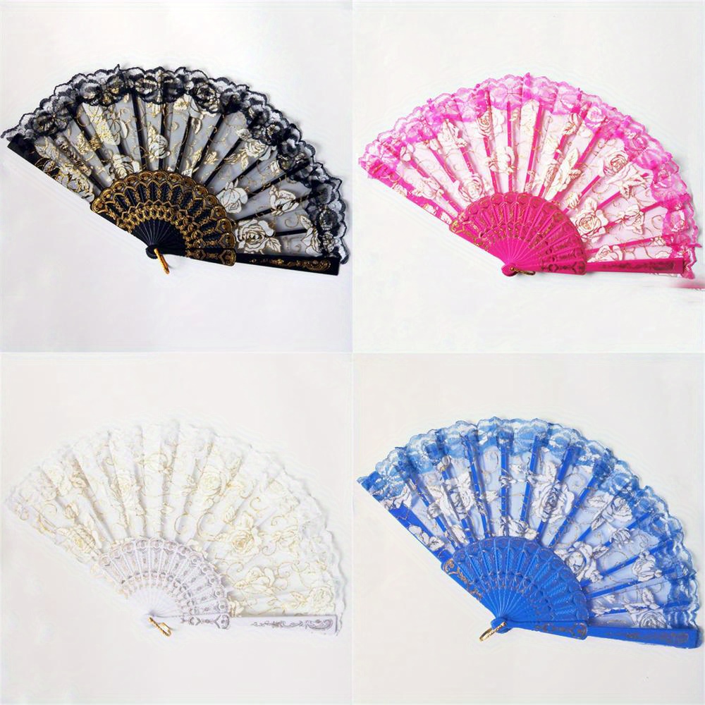 Lace Chinese Fabric Silky Folding Fan Handheld Dance Fans - Temu New ...
