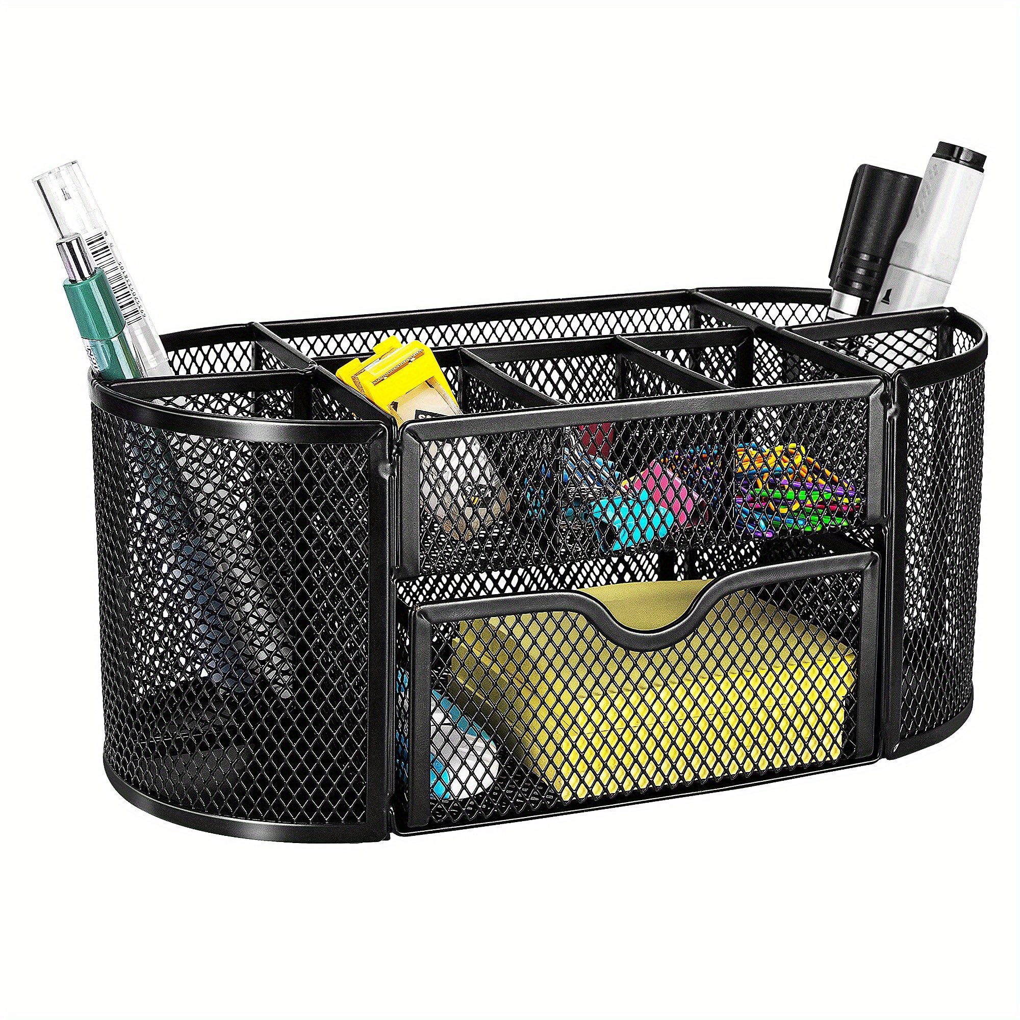 Mesh Desk Organizer With Drawer, Black Desktop Organizer For Home ...