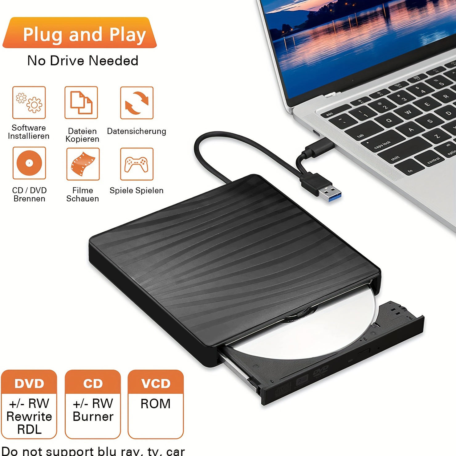 External Cd Dvd Drive For Laptop Usb 3 0 Type C Portable Cd Dvd Rw ...