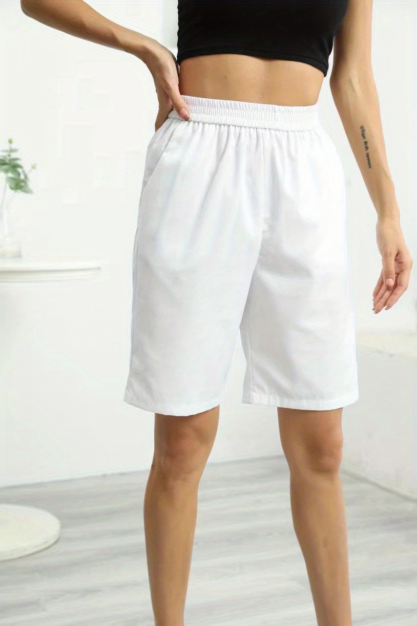 Elastic Waist Wide Leg Shorts Casual Solid Versatile Shorts - Temu Australia