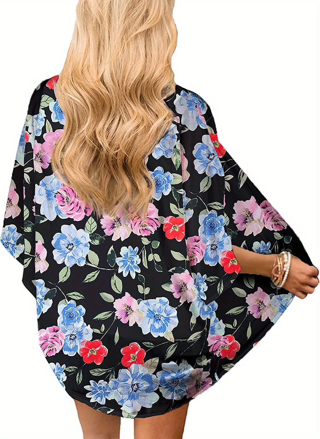 Floral Print Open Front Kimono, Boho Cover Up Kimono For Spring ...