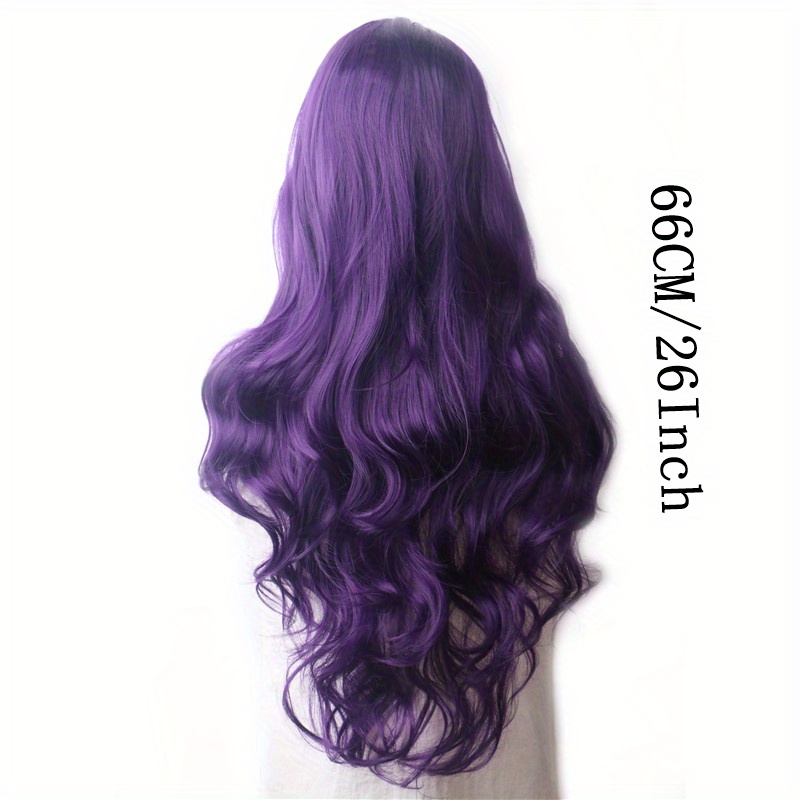 Dark Purple Long Wavy Hair Wigs Synthetic Fiber Middle Part - Temu ...