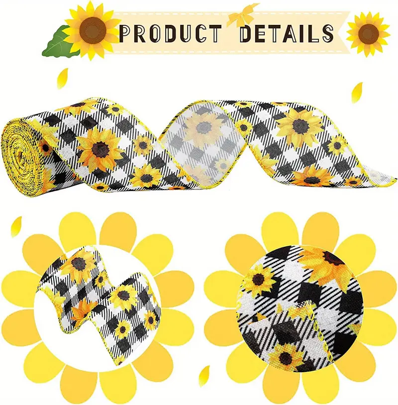 Sunflower Wired Edge Ribbon Summer Wired Burlap Ribbon - Temu Sunflower Wired Edge Ribbon Summer Wired Burlap Ribbon - Temu
