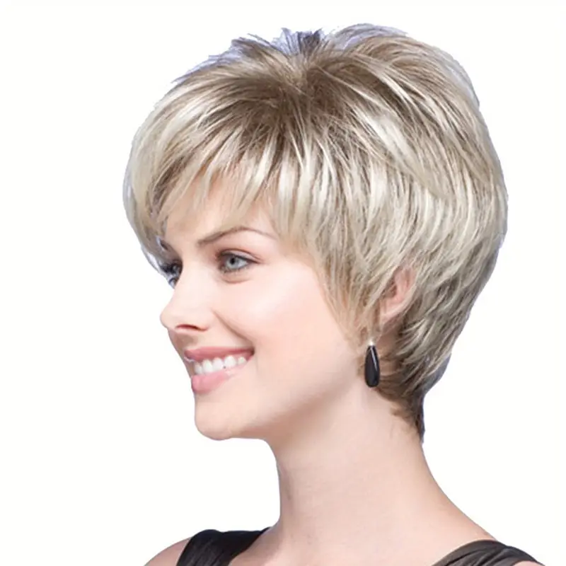Womens Short Straight Synthetic Hair Wigs Natural Fluffy Pixie Cut