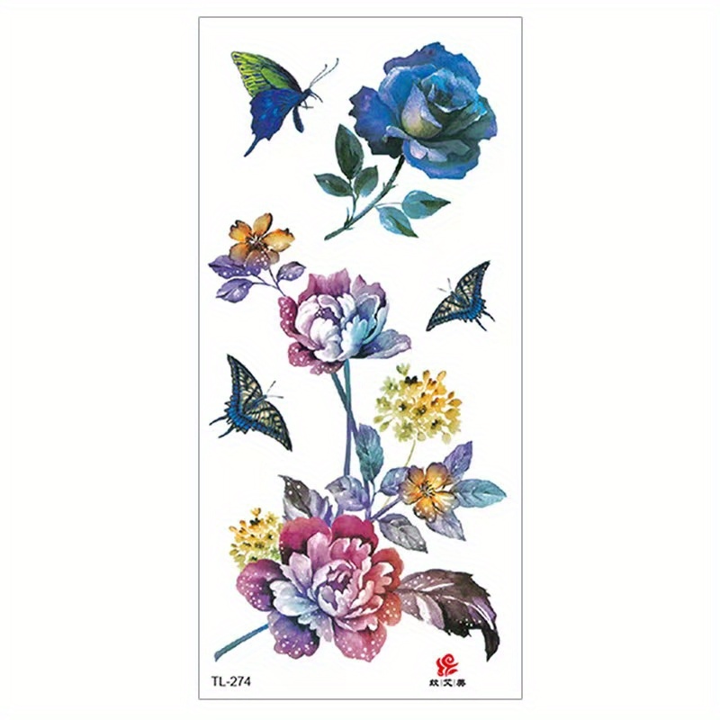 European American Flower Tattoo Stickers Color Roses Roses - Temu