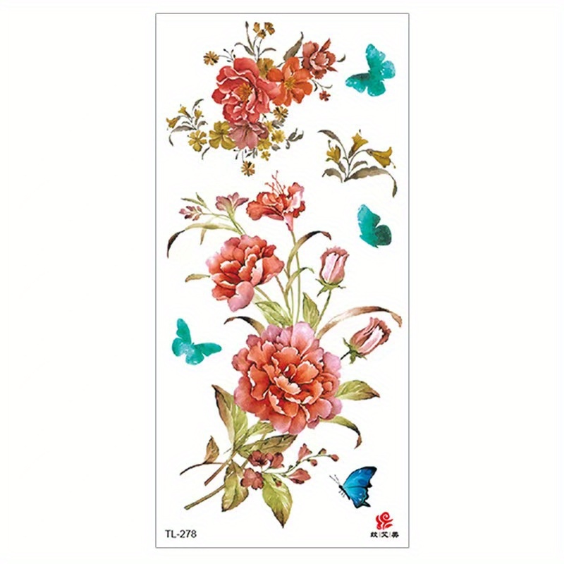 European American Flower Tattoo Stickers Color Roses Roses - Temu