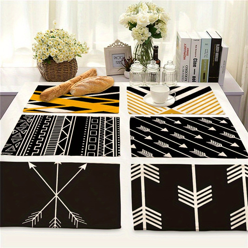 Geometric Printed Linen Placemats Color Contrast Washable - Temu Ireland