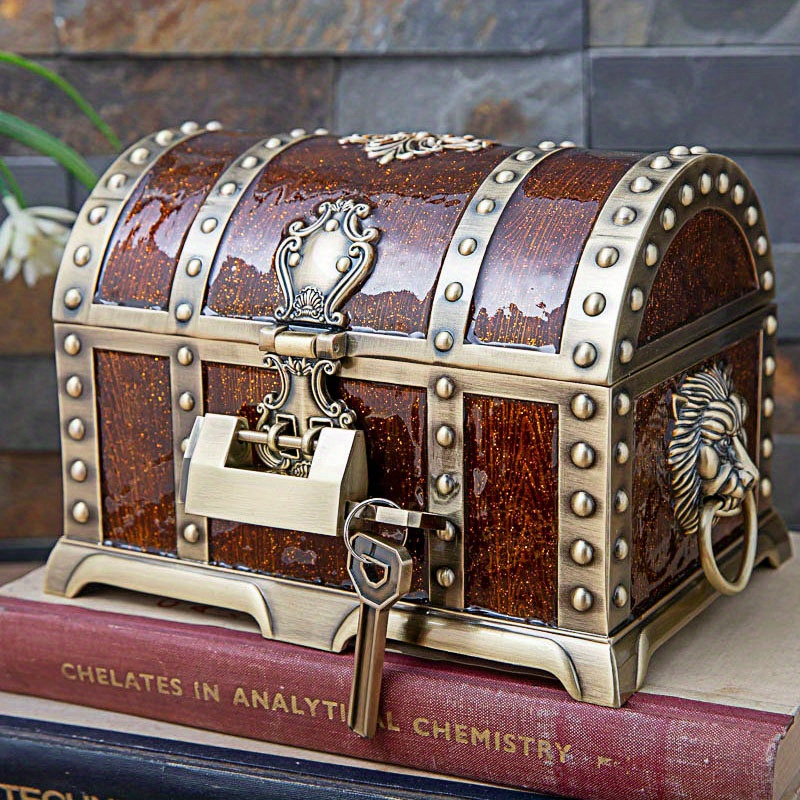 1pc Metal Creative Multi Layer Treasure Chest With Lock Retro Jewelry ...