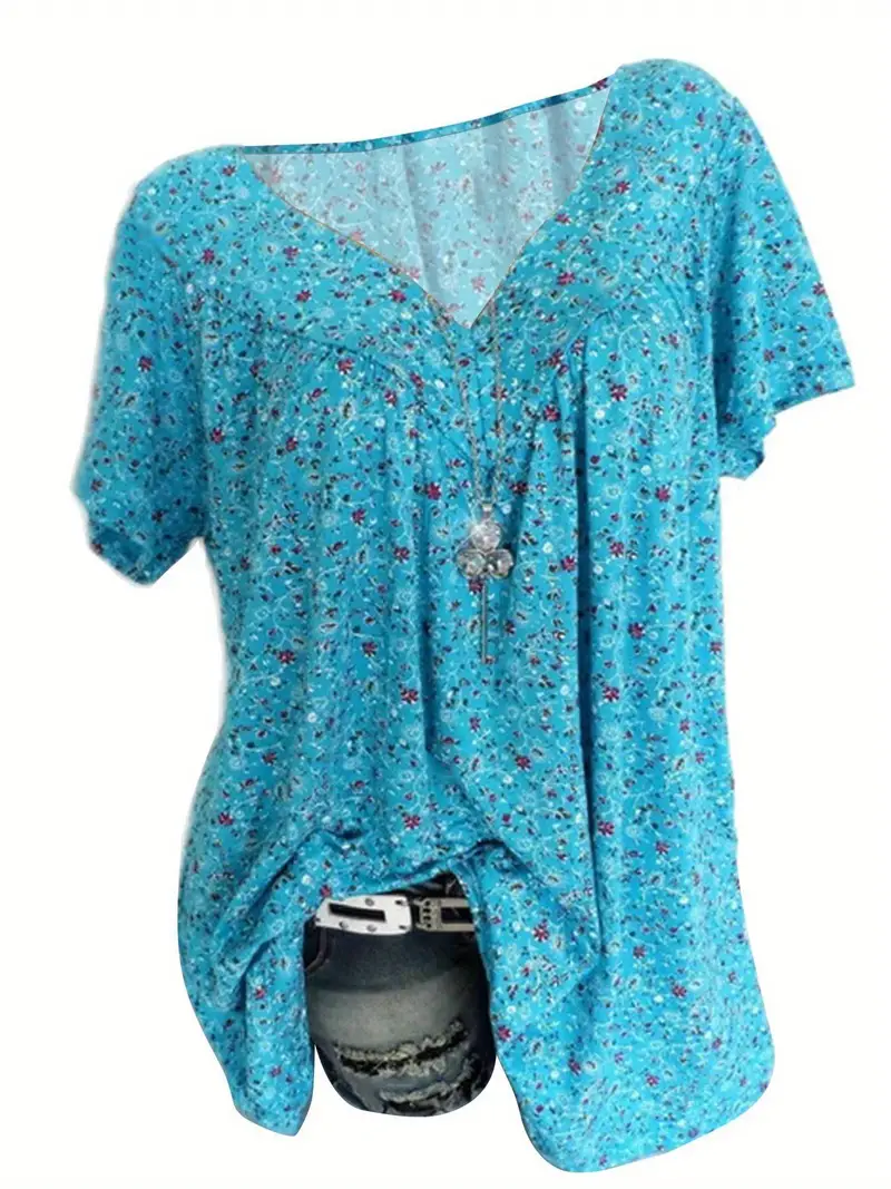 Plus Sizes Boho T Shirt Womens Plus Ditsy Floral Print Temu