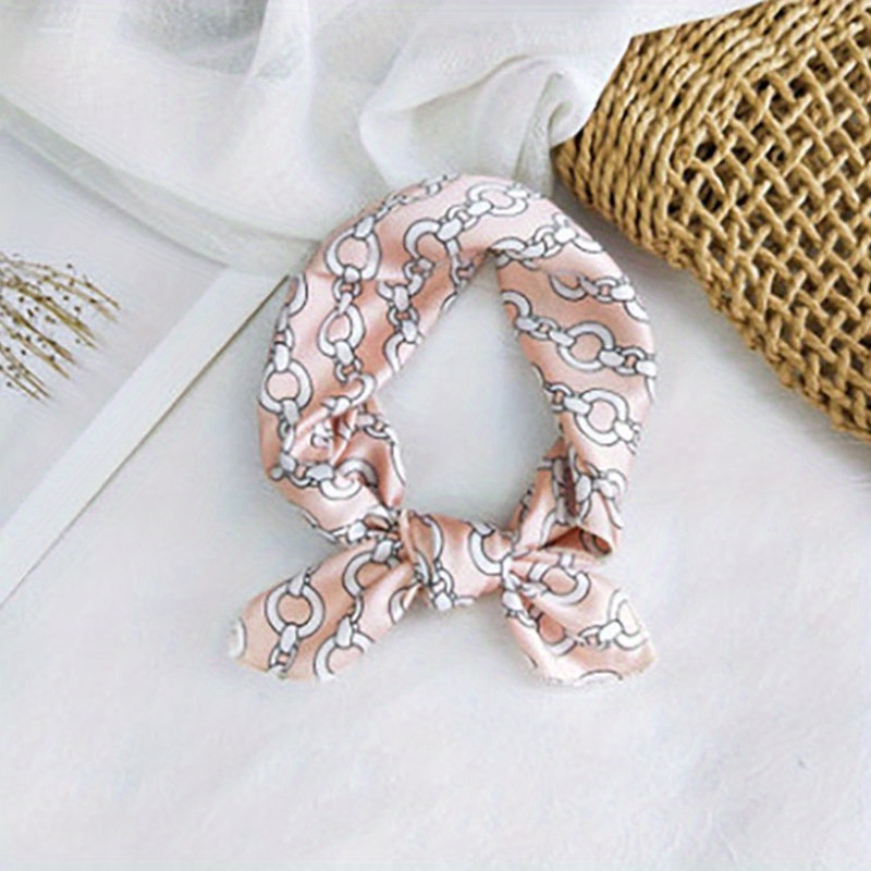 Classic Chain Ring Print Square Scarf Satin Bandana Neckerchief Women ...