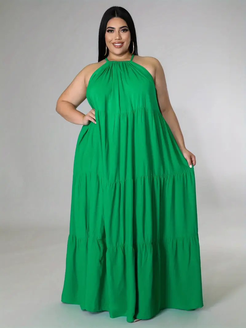 Plus Size Casual Summer Dress Womens Plus Solid Halter Neck Temu