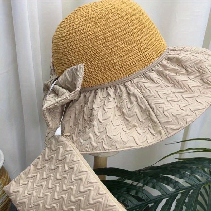 Bow Decor Beach Straw Hat Large Brim Sun Protection - Temu Australia