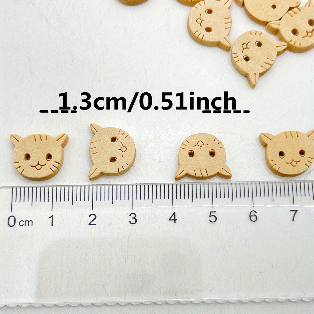 50個の木製の猫のボタン、2つの穴の木製のキティのボタン、コートのセーターのボタン、縫い物のニットのクロシェのdiyクラフト Temu Japan