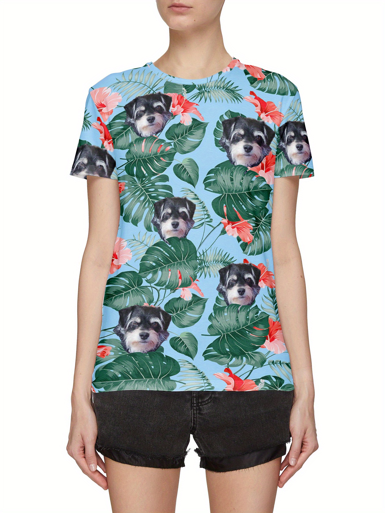 cute dog print t shirt short sleeve crew neck casual top - Temu Norway