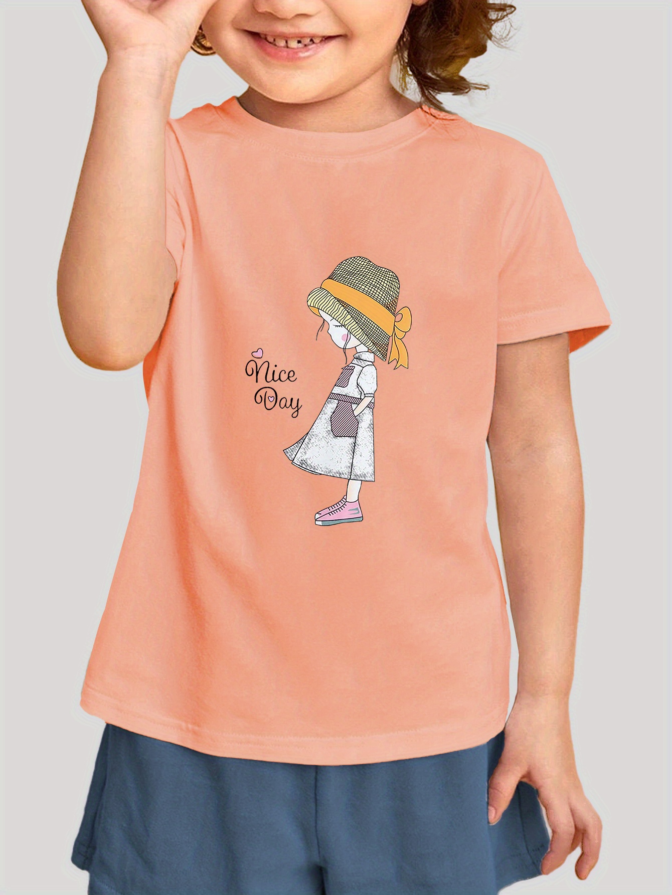 Toddler Girls Cute Cartoon Girl Graphic T Shirt Casual Round - Temu New ...