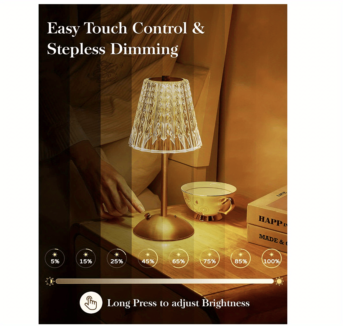 Dimmable Crystal Table Lamp 3 Colors Led Diamond - Temu United