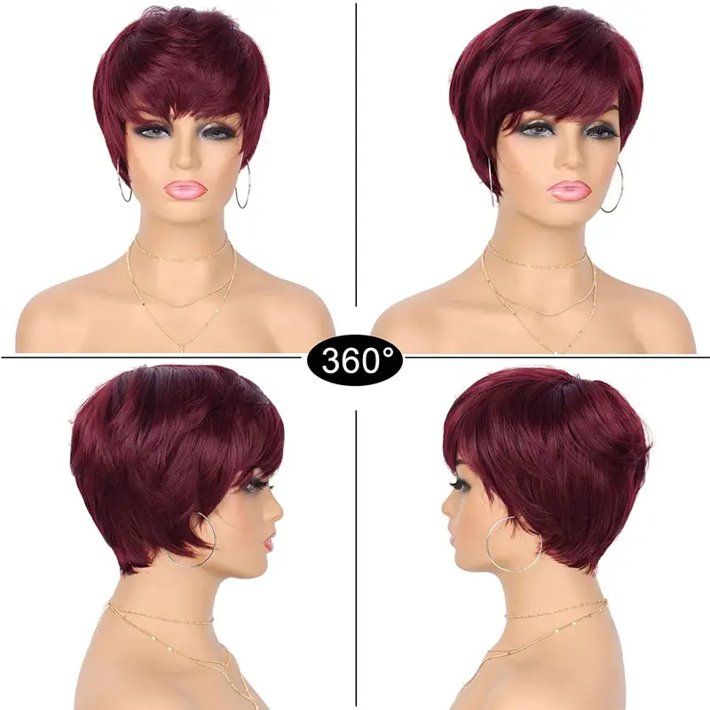 Short Pixie Cut Wigs With Bangs Short Natural Straight Hair Wigs For