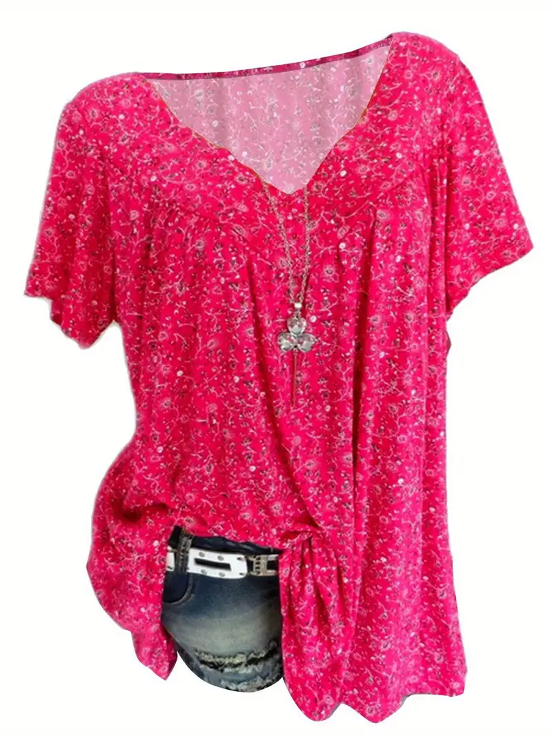 Plus Sizes Boho T Shirt Womens Plus Ditsy Floral Print Temu