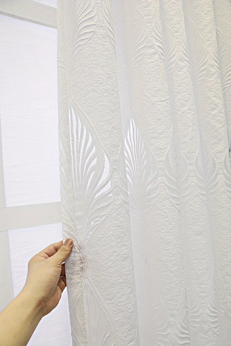 Elegant Hollow Leaf Jacquard Window Sheer Curtain Living - Temu