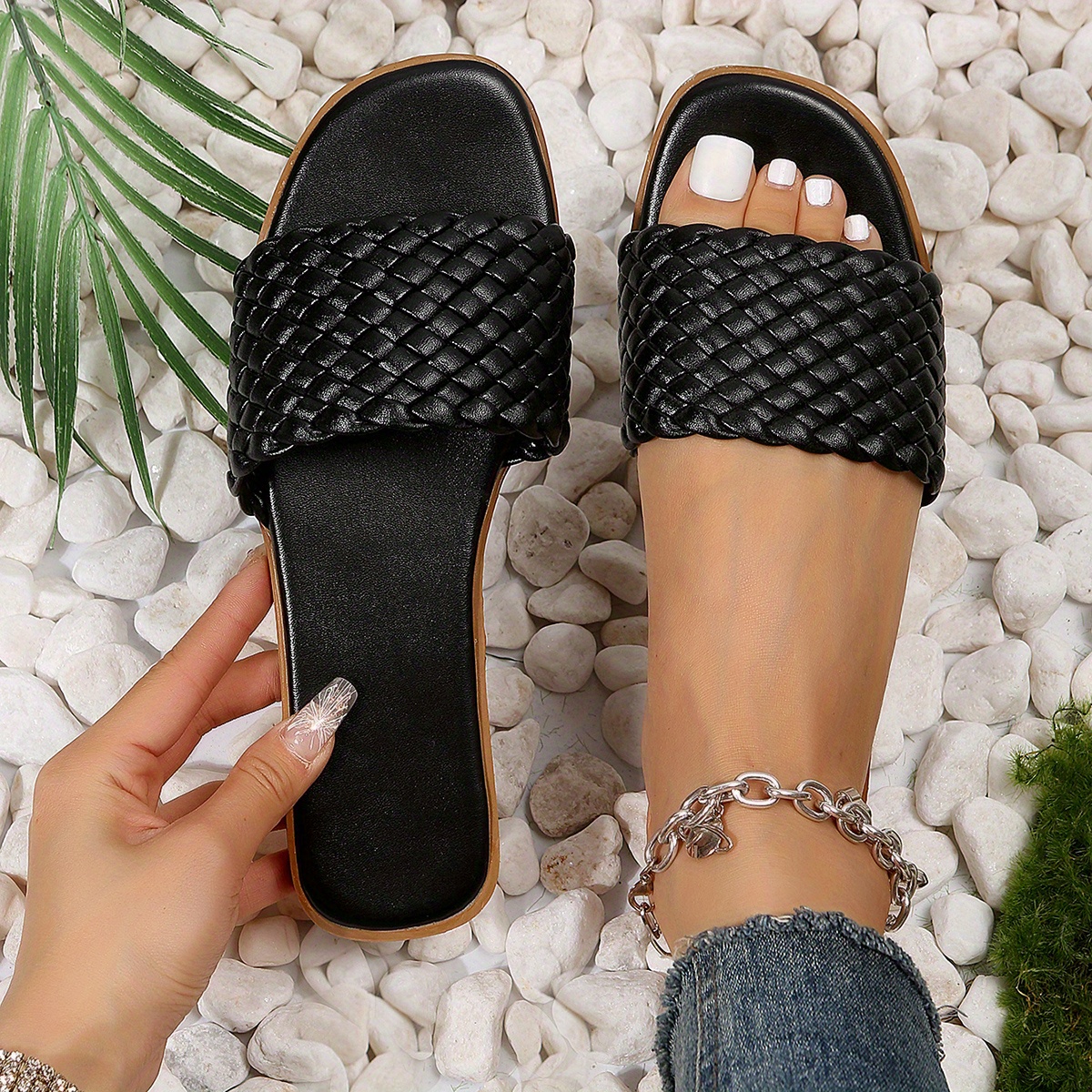 Women' Band Flat Slides Color Open Toe - Temu United