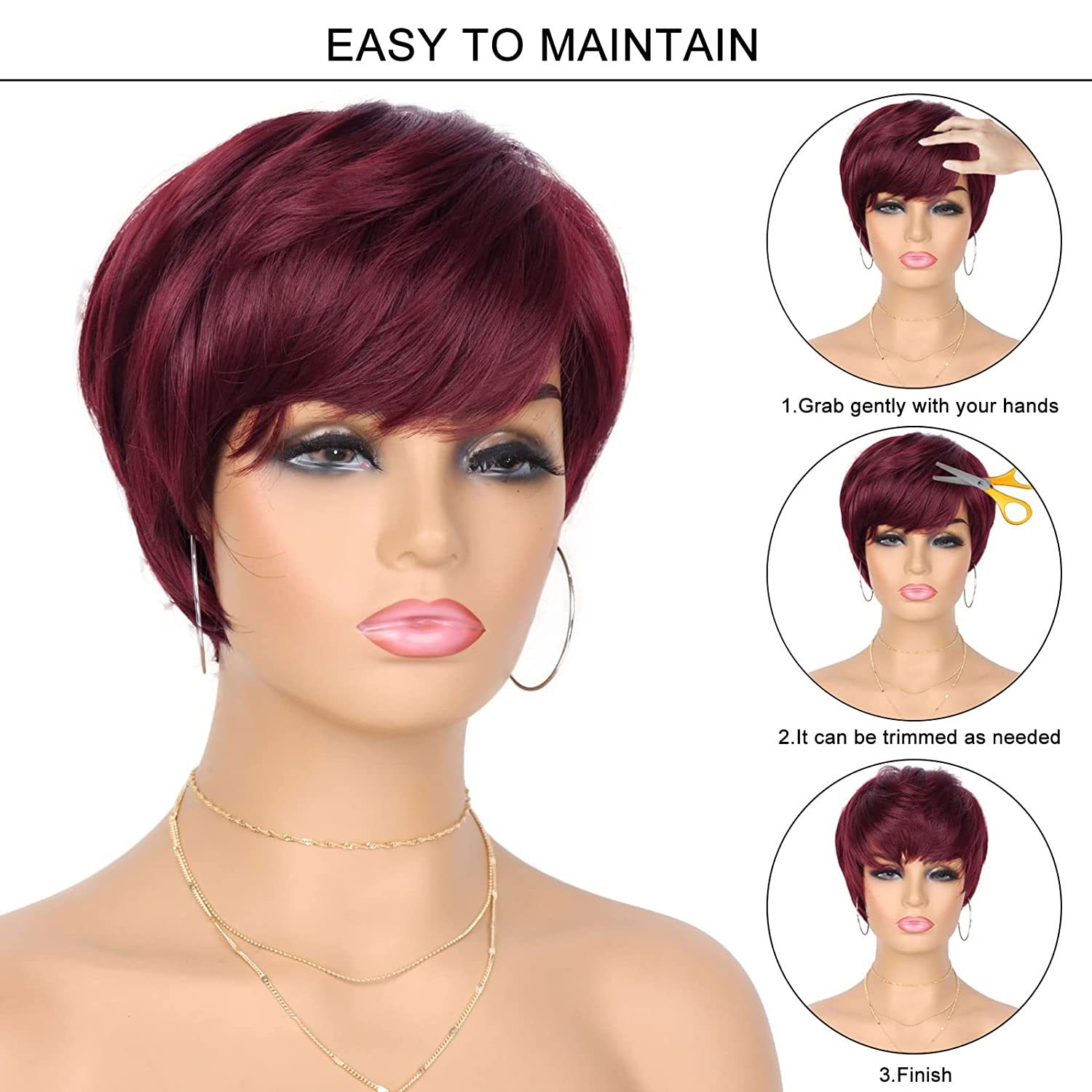 Short Pixie Cut Wigs With Bangs Short Natural Straight Hair Wigs For