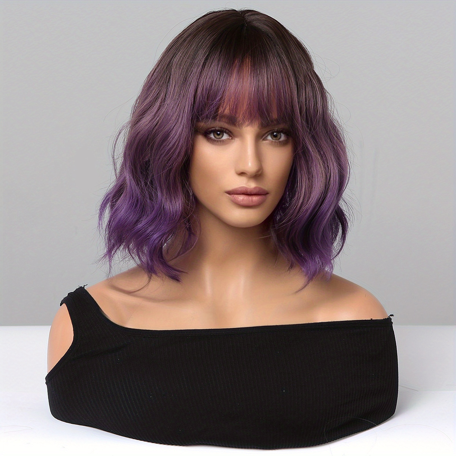 Brown Ombre Pink Short Body Wave Hair Wigs Bangs Synthetic - Temu ...