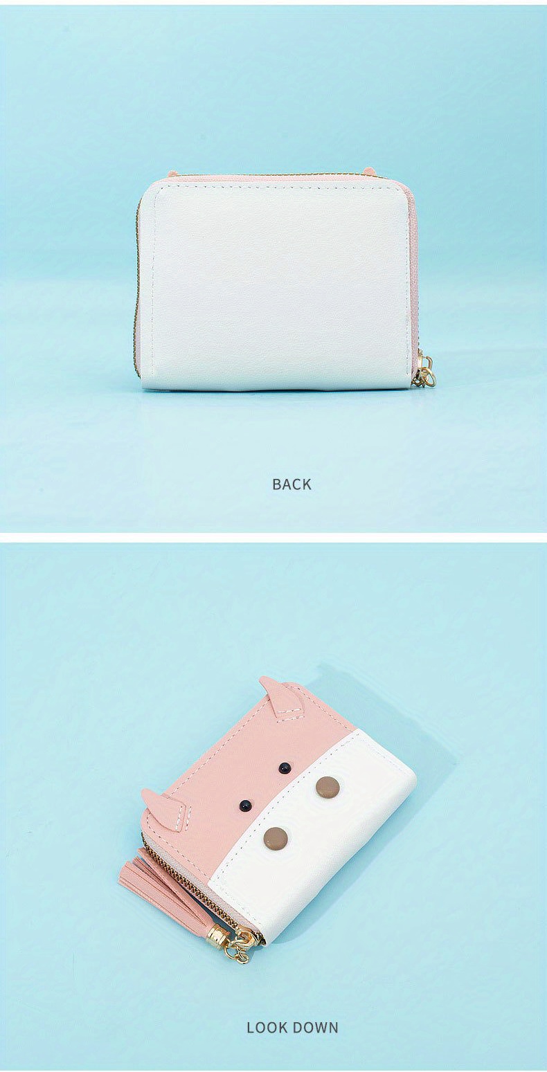 Kawaii Cow Design Short Wallet Zipper Around Coin Purse - Temu New Zealand