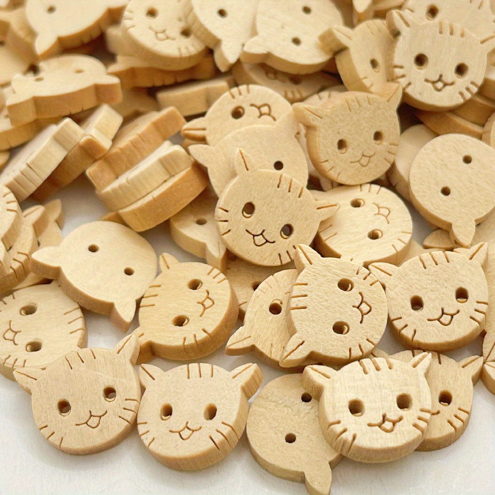 50個の木製の猫のボタン、2つの穴の木製のキティのボタン、コートのセーターのボタン、縫い物のニットのクロシェのdiyクラフト Temu Japan