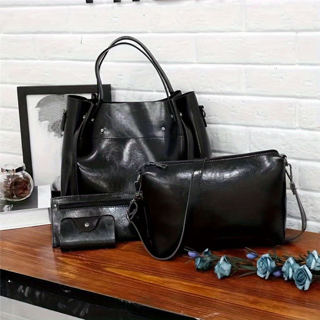 Vintage Bag Set Women Pu Leather Bucket Handbags Crossbody - Temu ...