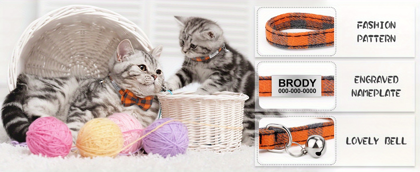 Personalized Cat Collars Tartan Kitten Collar Bow Tie - Temu United