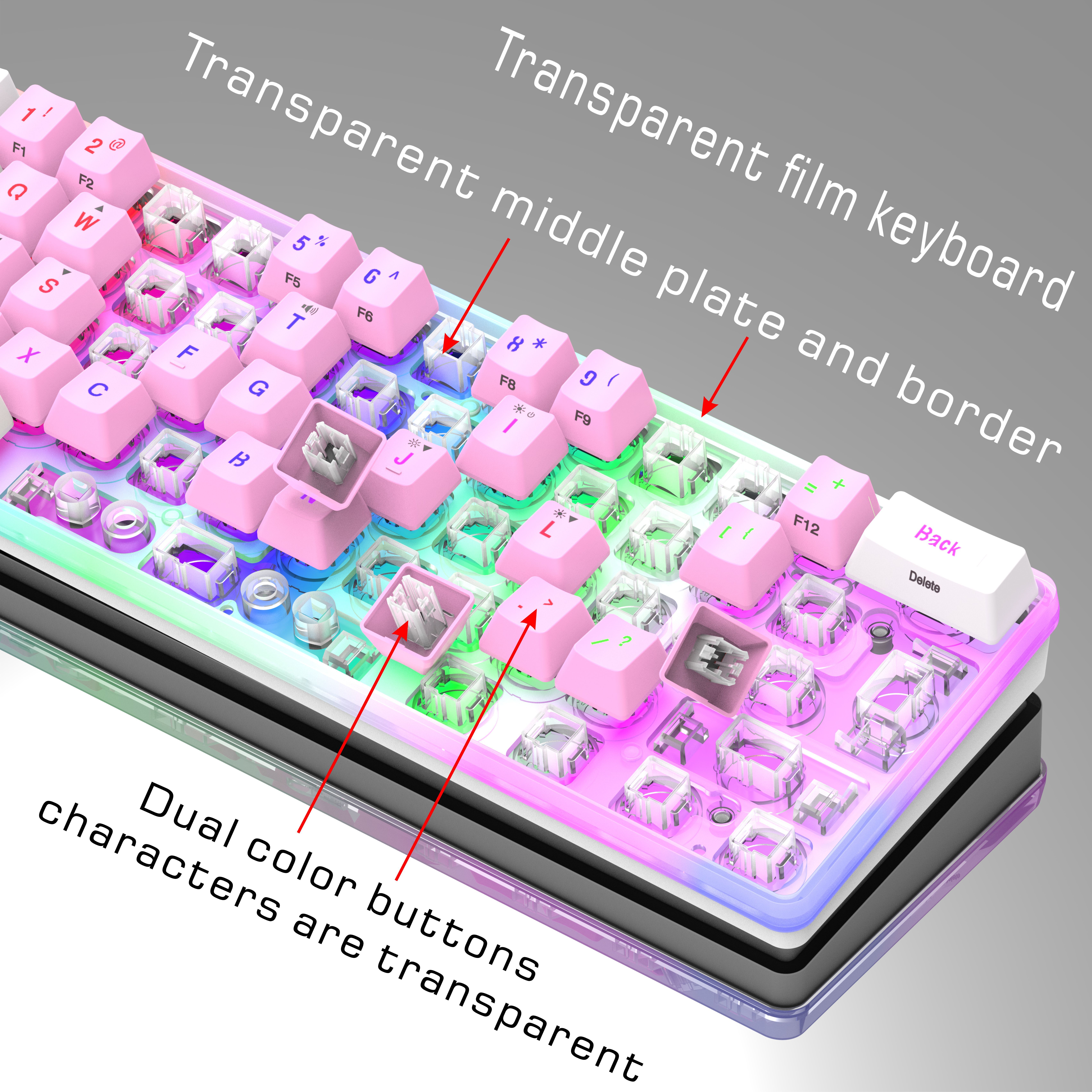 61 키 Rgb 백라이트 게이밍 Usb 키보드 미니 휴대용 투명 60 스케일 키보드 Type C 인터페이스 와이어 스플릿