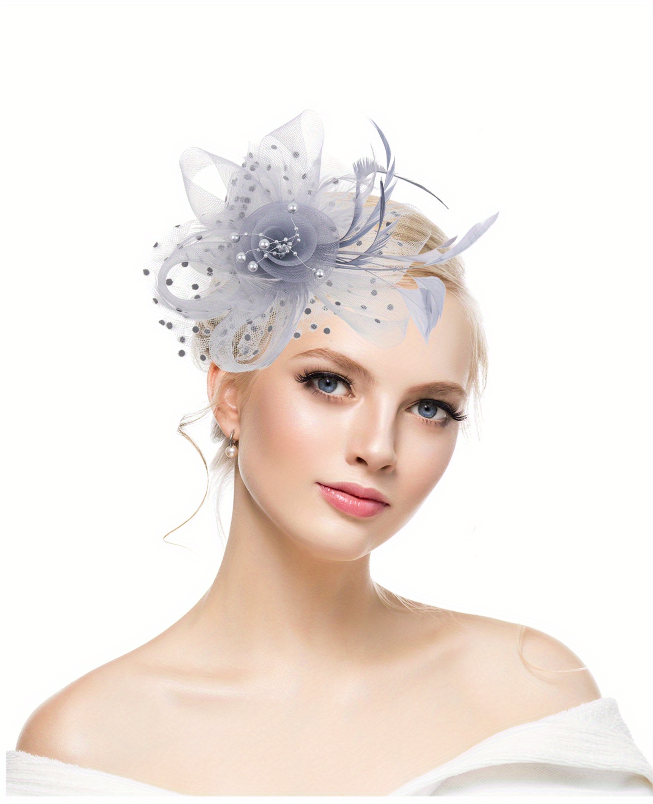 black mesh flower head piece clip feather fascinator - {region_name}