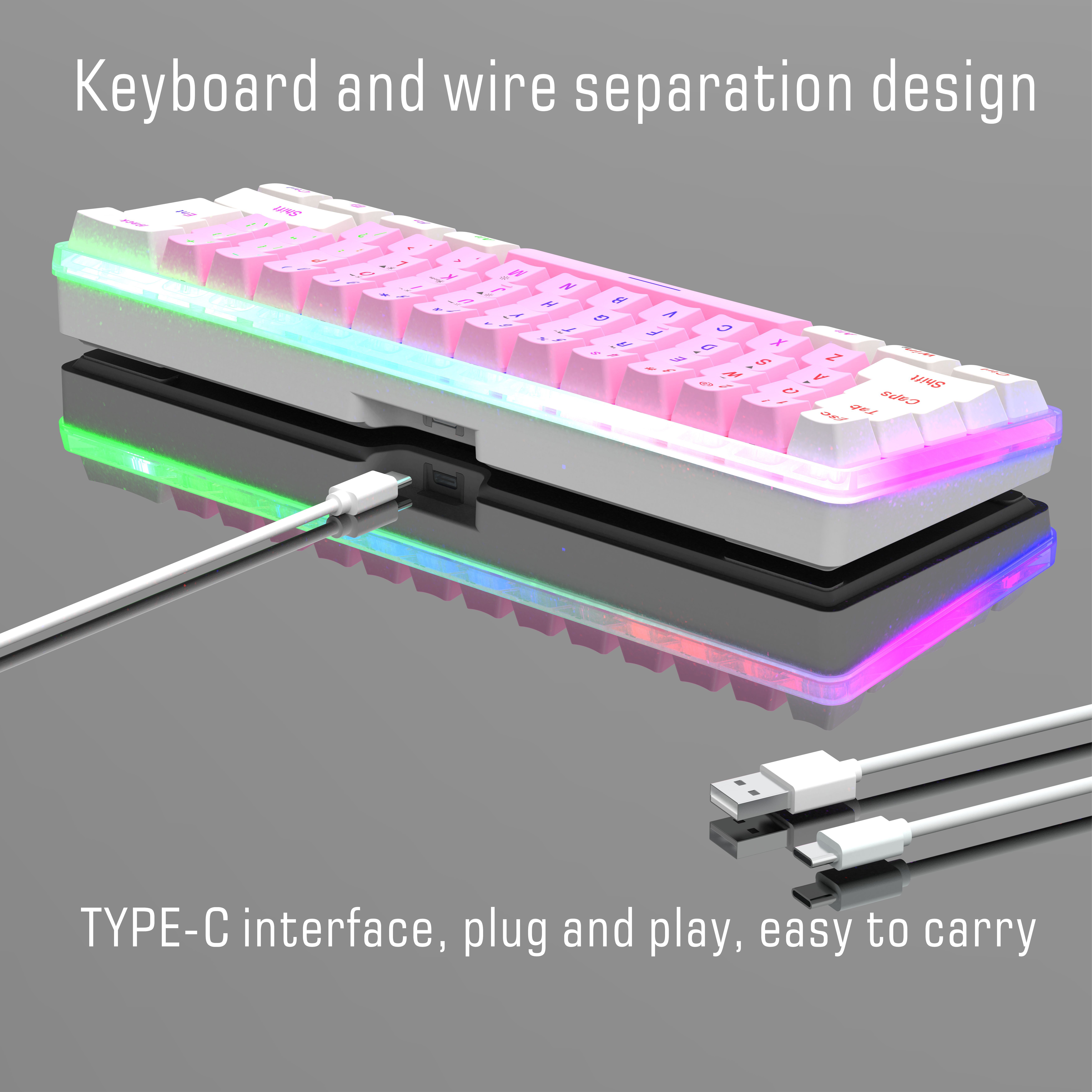 61 키 Rgb 백라이트 게이밍 Usb 키보드 미니 휴대용 투명 60 스케일 키보드 Type C 인터페이스 와이어 스플릿