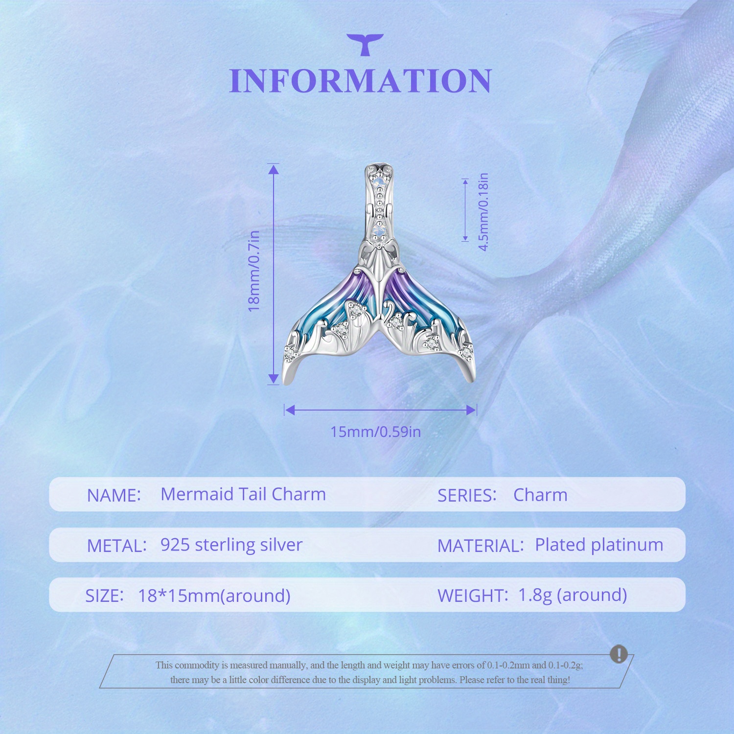 S925 Ocean Blue Purple Gradient Mermaid Bead Diy Bangle - Temu New Zealand