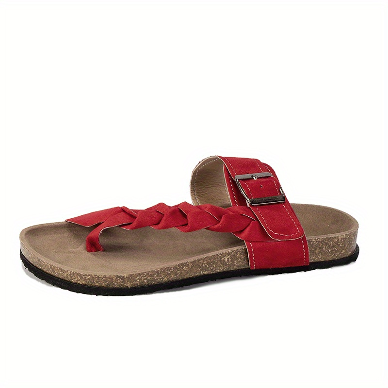 Toe Loop Cork Slides Women s Braided Buckle Strap Open Toe - Temu Canada