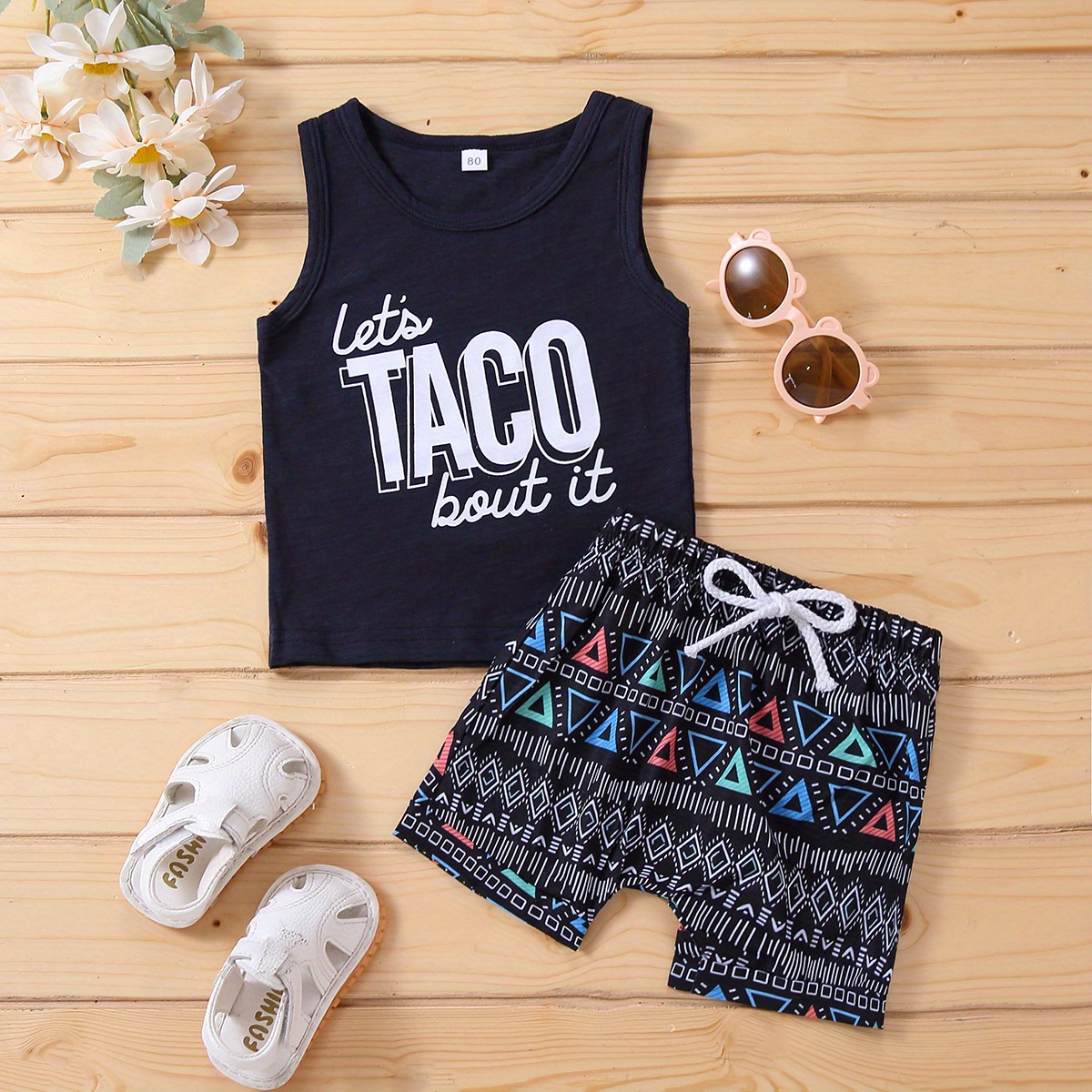 Baby Boys Casual "let' " Tank Top Shorts Set Clothes - Temu Norway