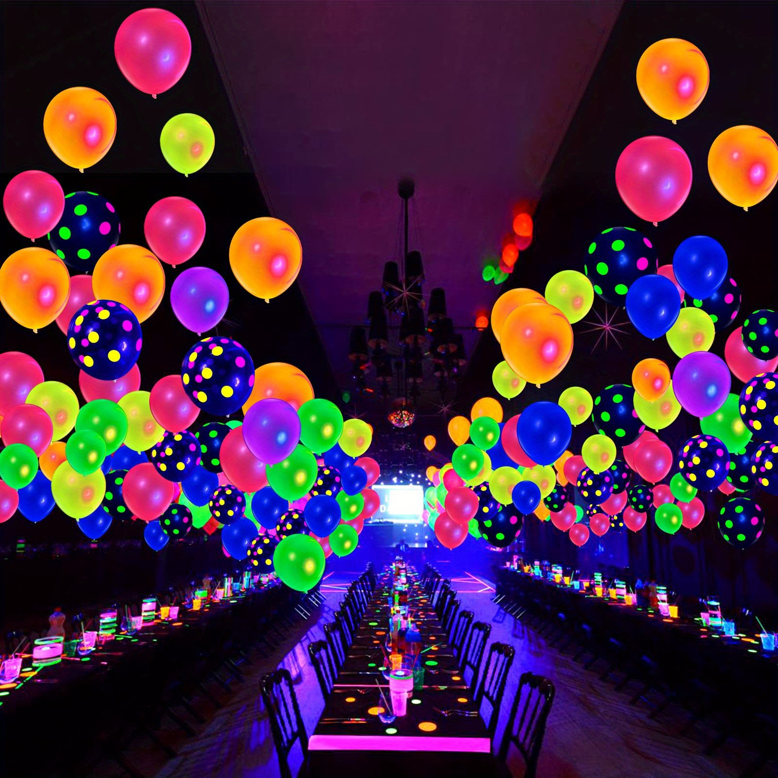 Neon Balloons 12' Uv Polka Dot Blacklight Balloons Glow In - Temu
