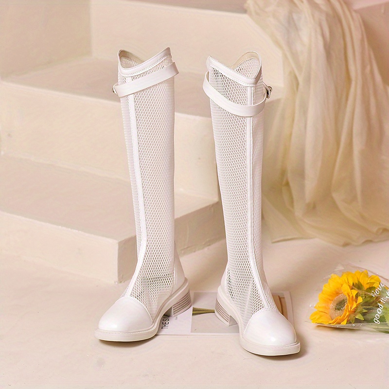 women's breathable mesh long boots stylish round toe le - Temu Canada